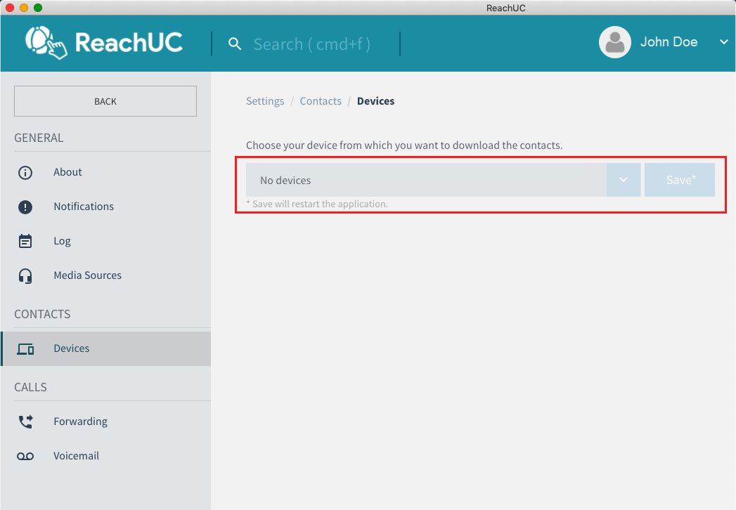 ReachUC Desktop is Not Showing any Device to Sync Contacts