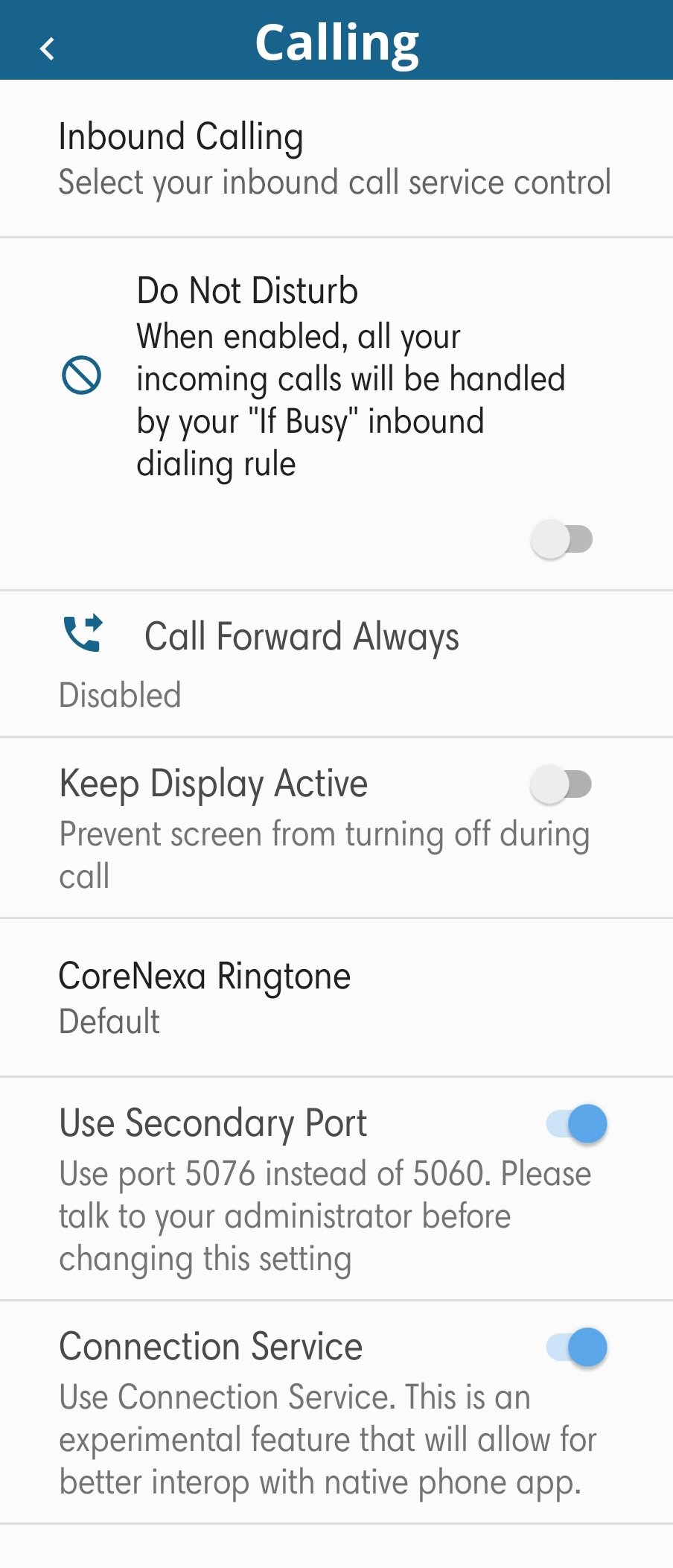 CoreNexa Mobile App - Settings