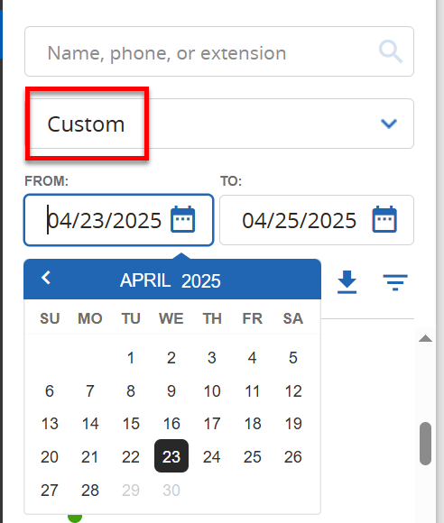 CoreNexa Desktop/Browser - Call History