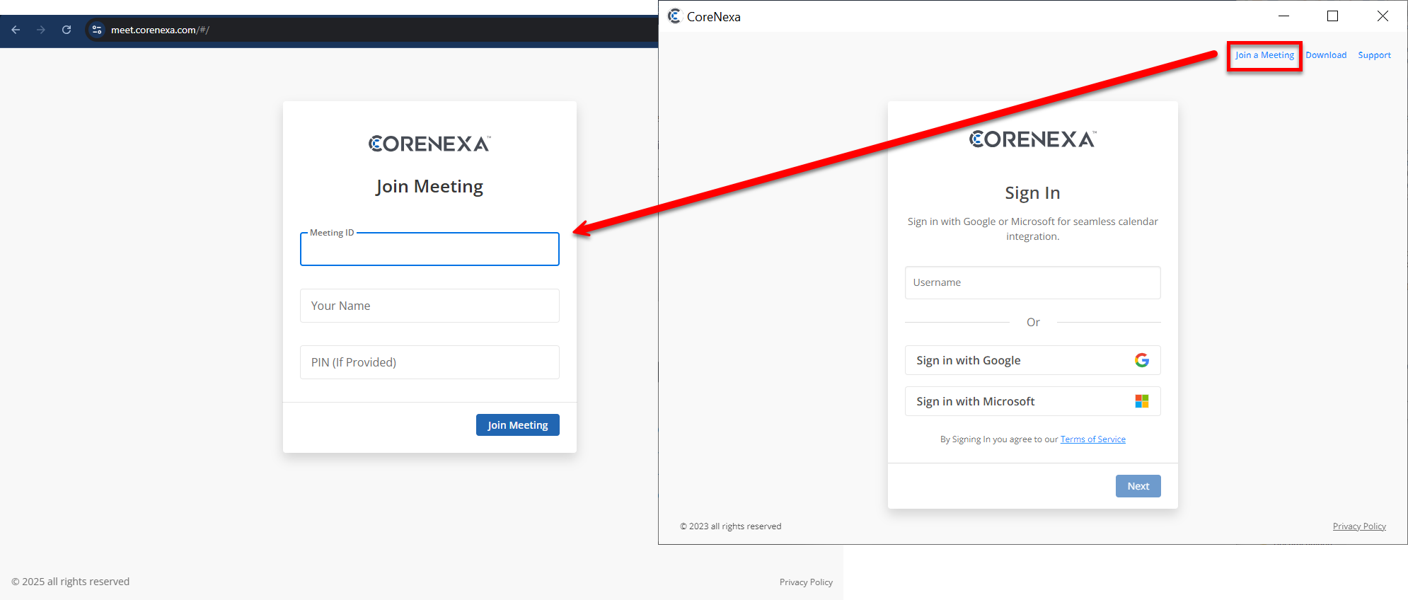 CoreNexa Desktop/Browser Client Guest Mode