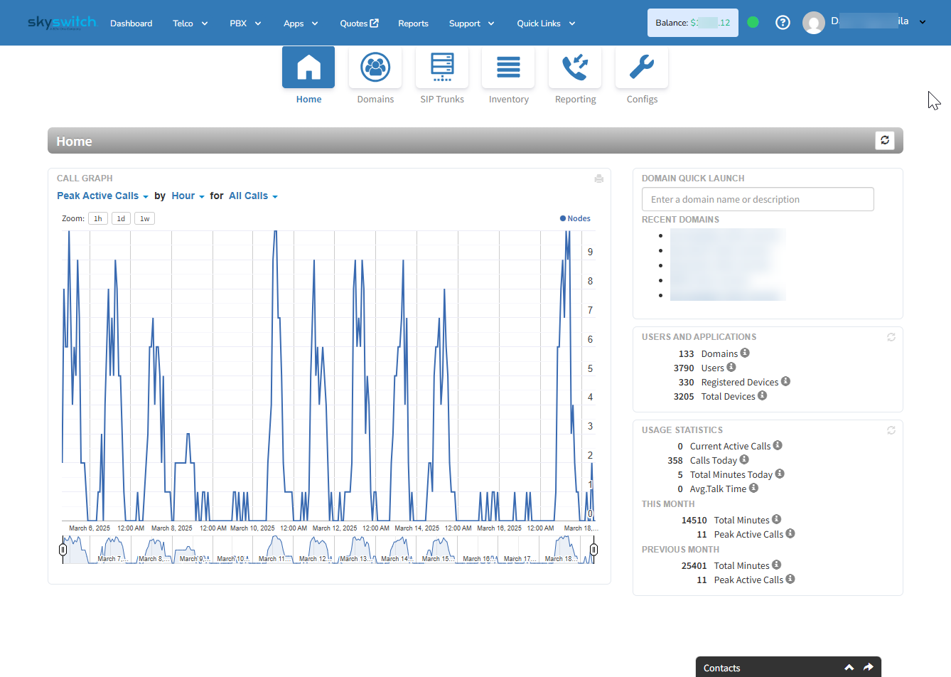 SkySwitch Partner Dashboard (Dashmanager)
