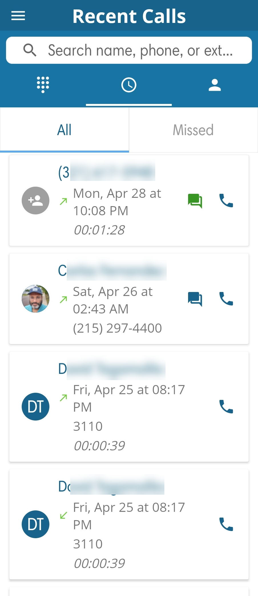 CoreNexa Mobile App - Recent Calls