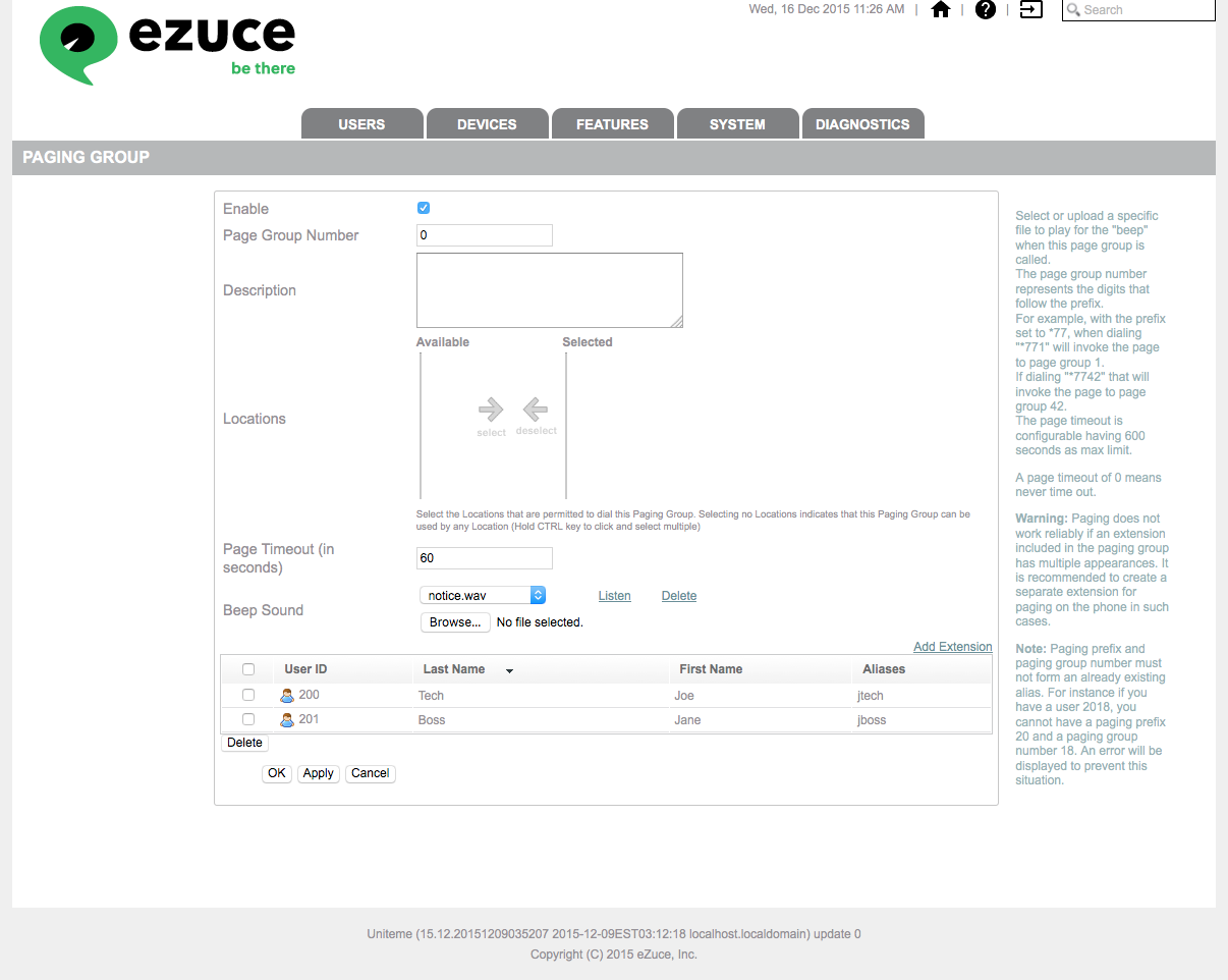 Configuring: Core Feature Configuration - Paging Groups