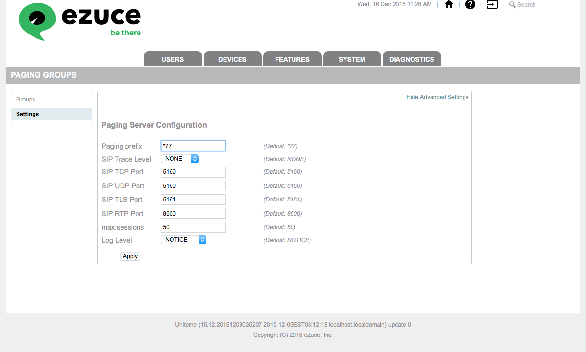 Configuring: Core Feature Configuration - Paging Groups