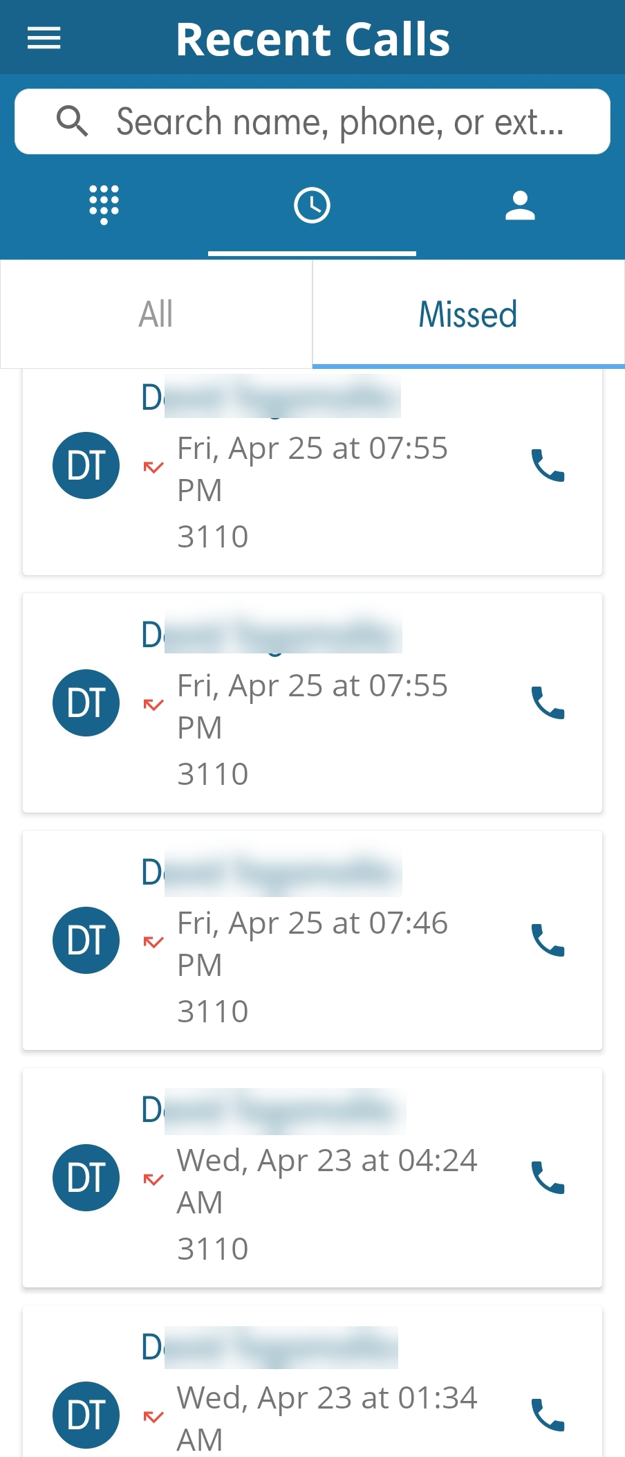 CoreNexa Mobile App - Recent Calls