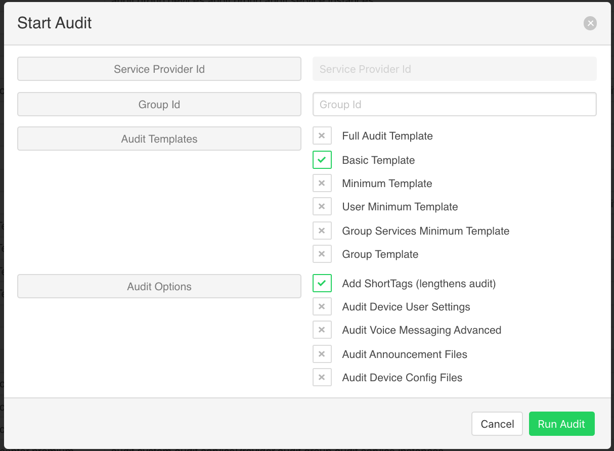 Audit Templates and Options