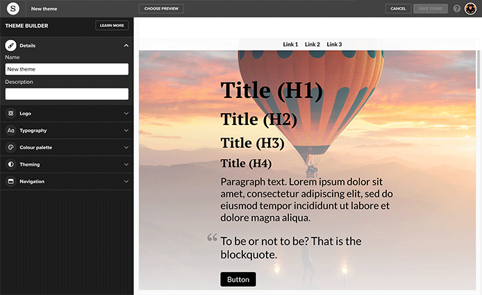 Create basic themes with the Theme Builder