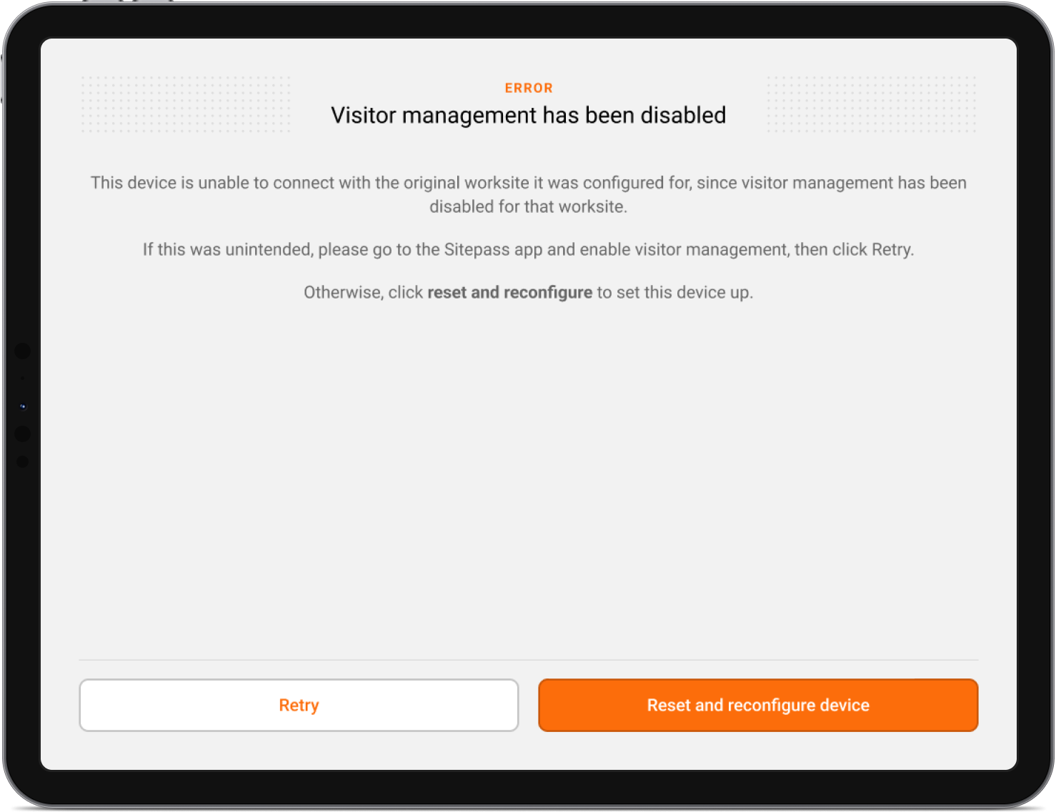 Worksite visitor management settings: Devices