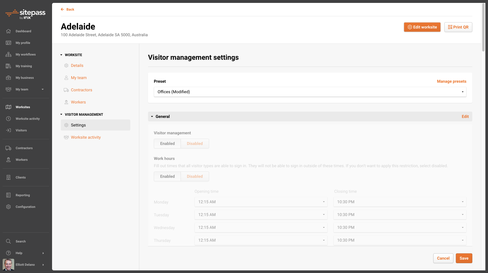 Worksite visitor management settings - Assigning a preset
