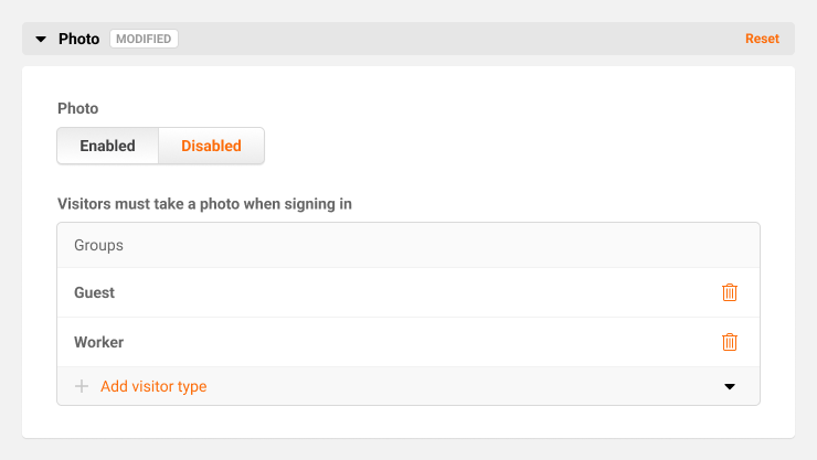 Worksite visitor management settings: Editing preset