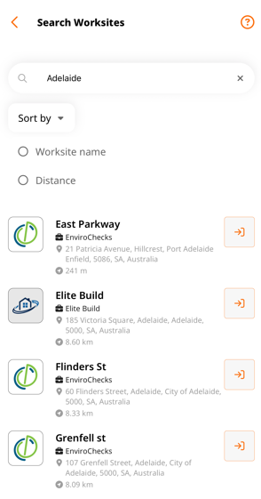 Search for a worksite in mobile application