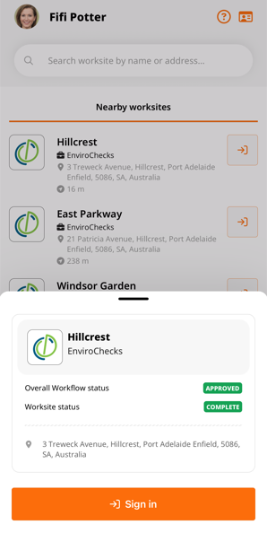 Mobile app - Signing into a worksite