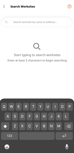 Search for a worksite in mobile application