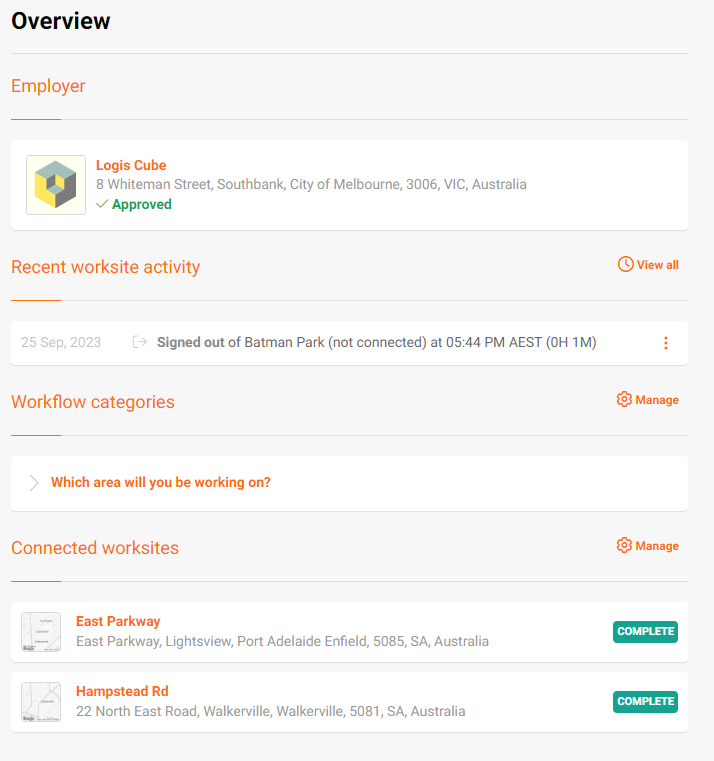 A worker's workflow page