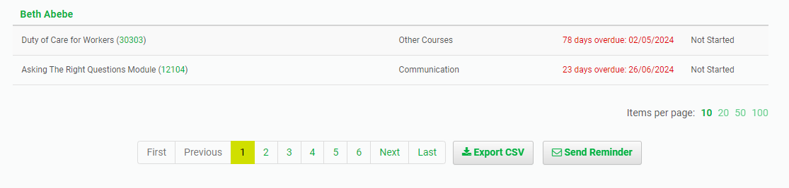Dashboard - Send a training reminder