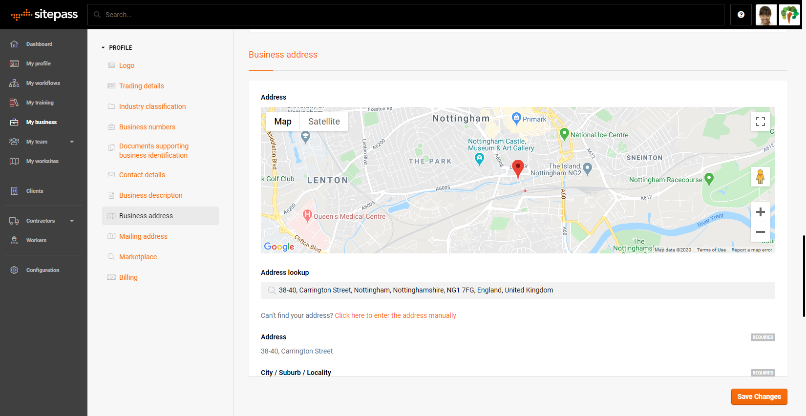 The address of your business