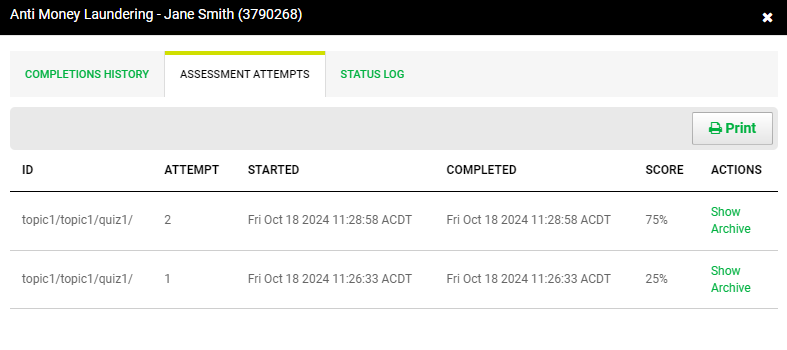 Account Management: Learning Activities Data Log