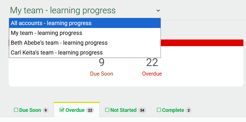 Dashboard - All accounts - learning progress
