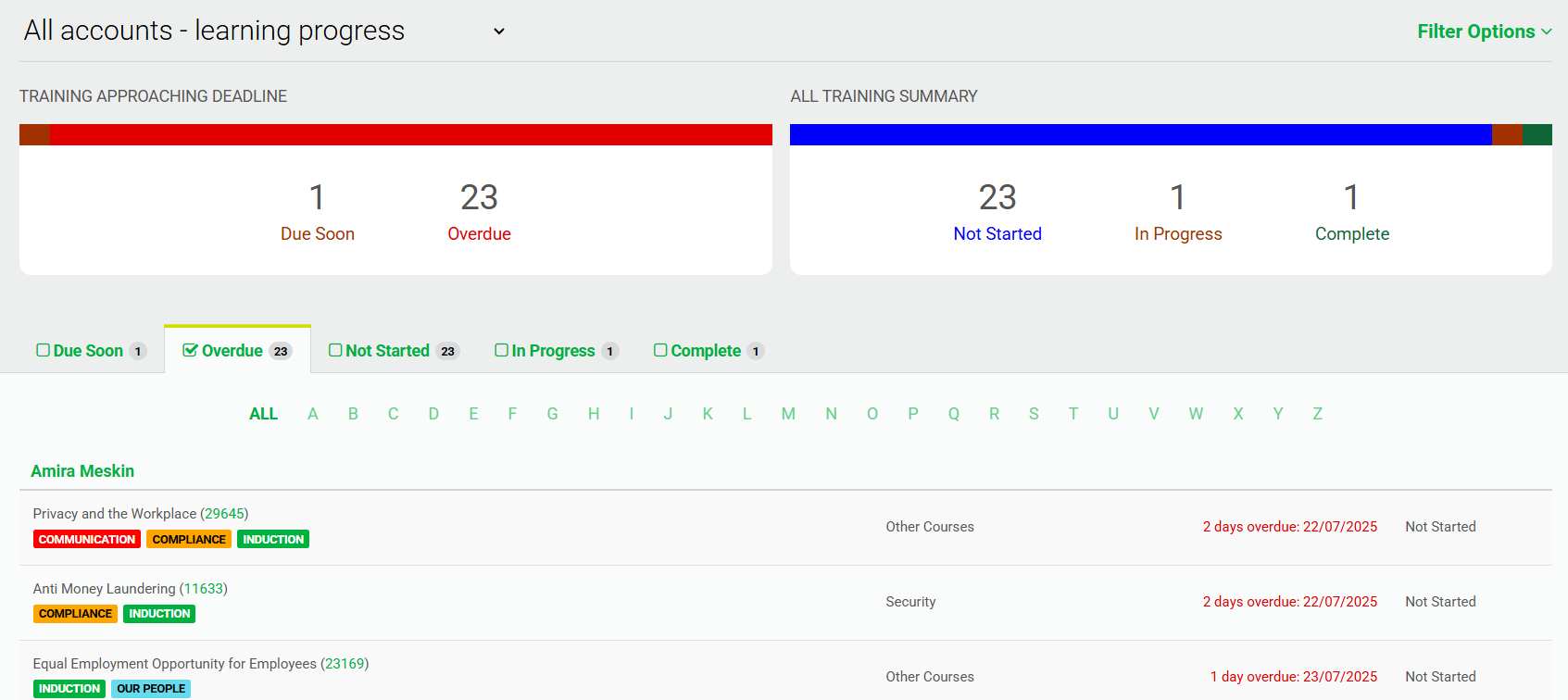 Dashboard - All accounts - learning progress