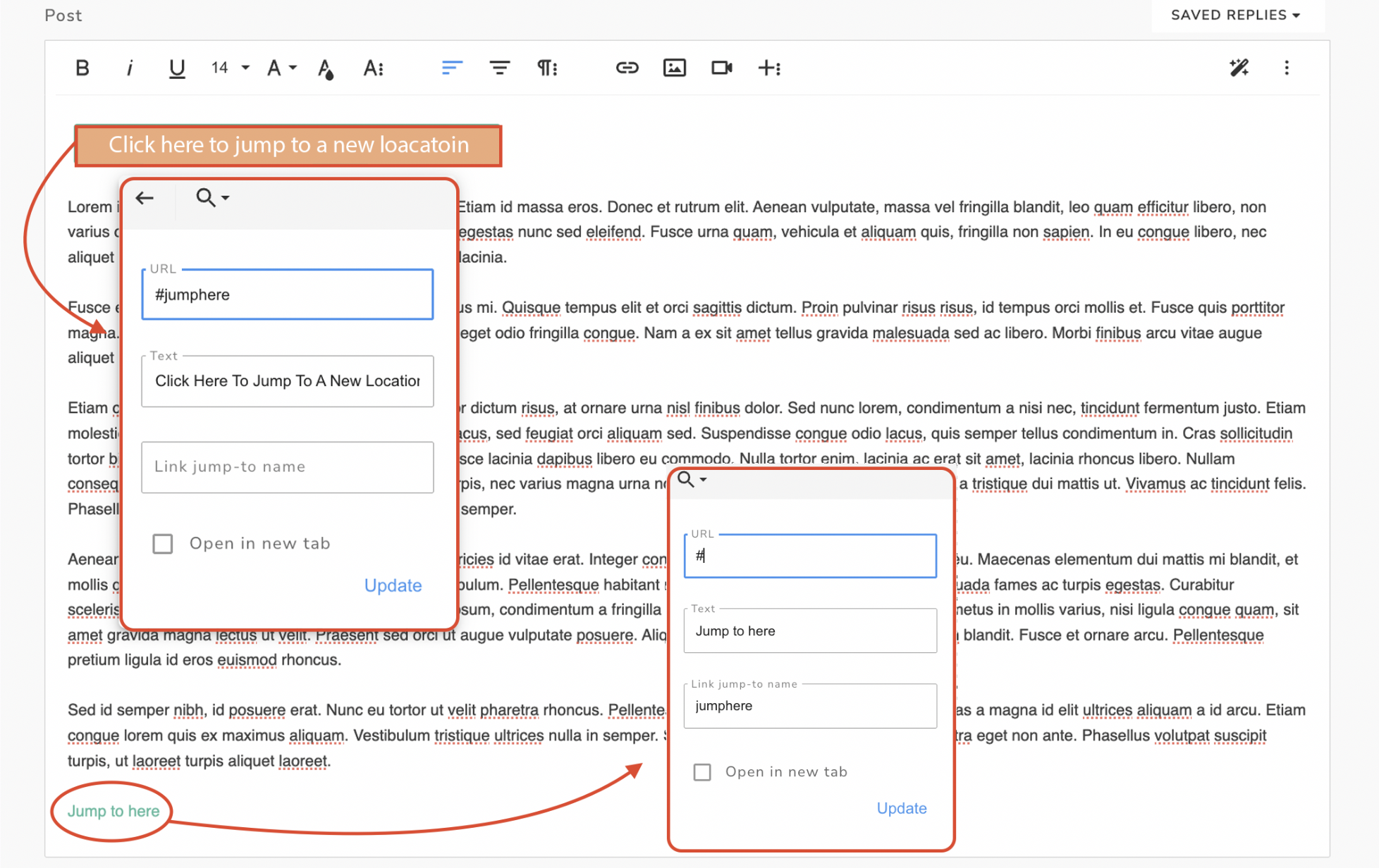 Jump to a specific location on a webpage