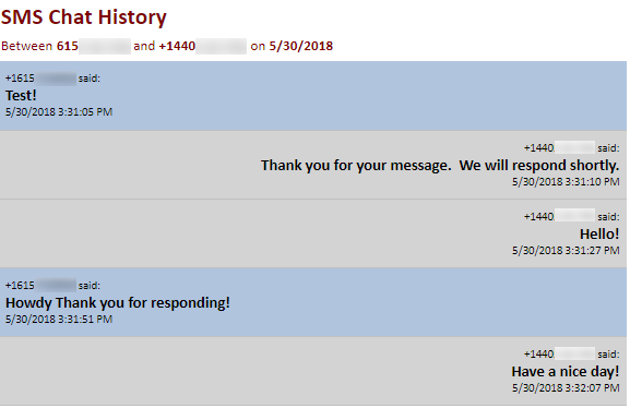 SMS Chat History Report